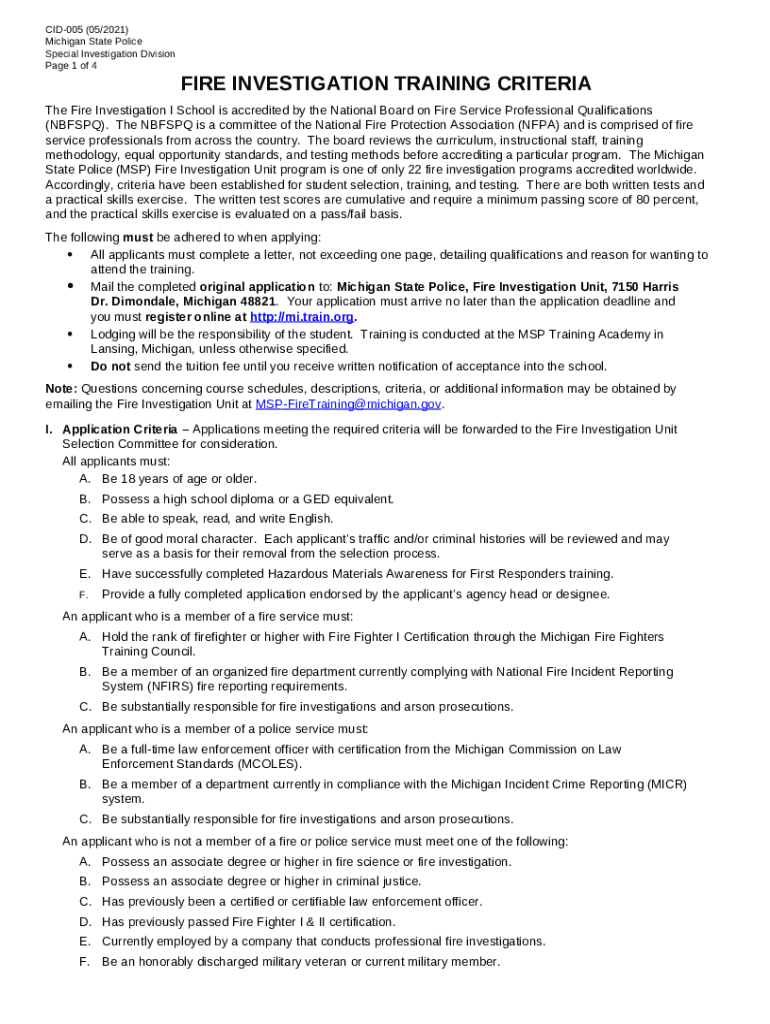 MSP CID-005 Fire Investigation Training Application Doc Template ...