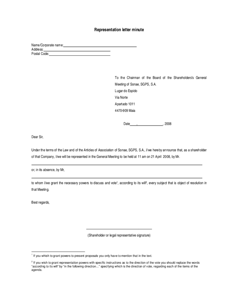 Fillable Online Template of representation letter of corporate ...