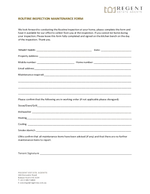 Fillable Online ROUTINE INSPECTION MAINTENANCE FORM - regentea.com.au ...