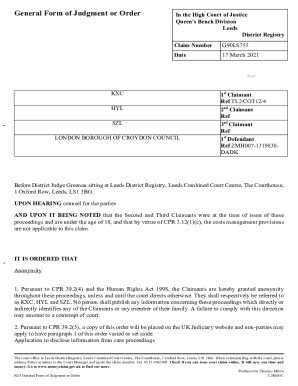 Fillable Online General Form of Judgment or Order In the High Court of ...
