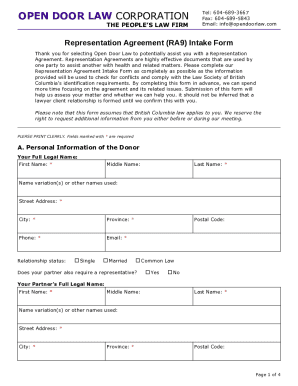 Fillable Online Representation Agreement (RA9) Intake Form Fax Email ...