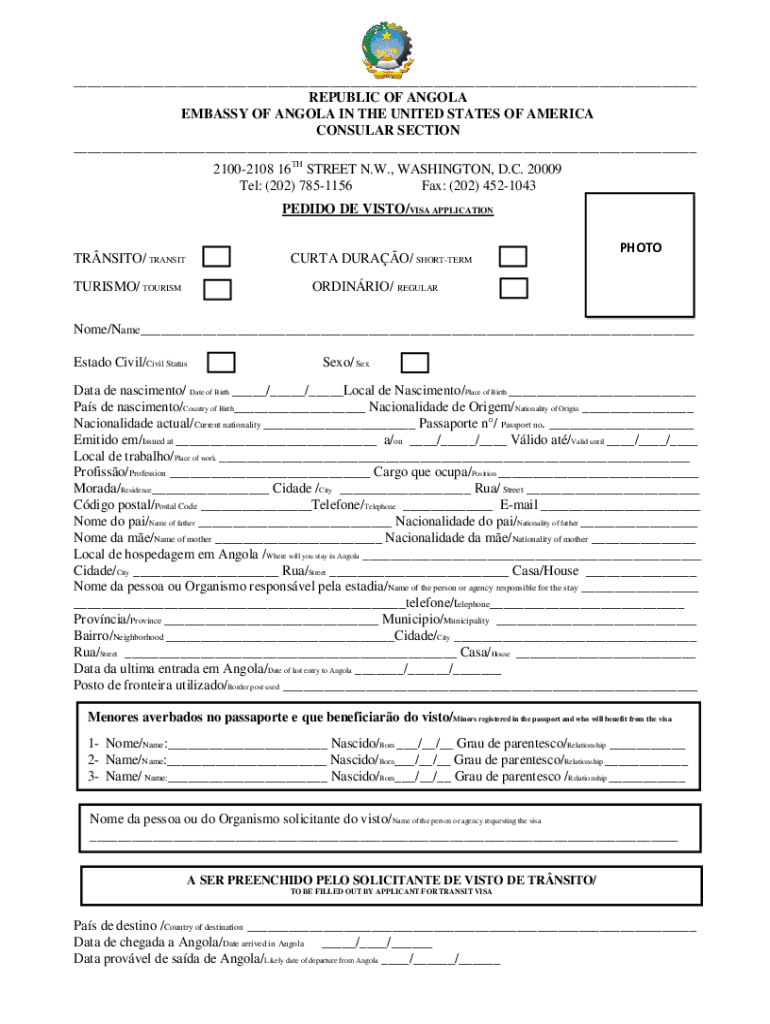Fillable Online UBLIC OF ANGOLA EMBASSY OF ANGOLA IN THE UNITED STATES ...