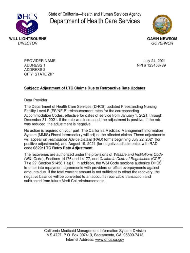 Fillable Online 31236P42750AAdjustment of LTC Claims Due to Retroactive ...