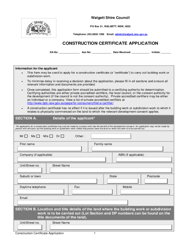 Fillable Online CONSTRUCTION CERTIFICATE APPLICATION Fax Email Print - pdfFiller