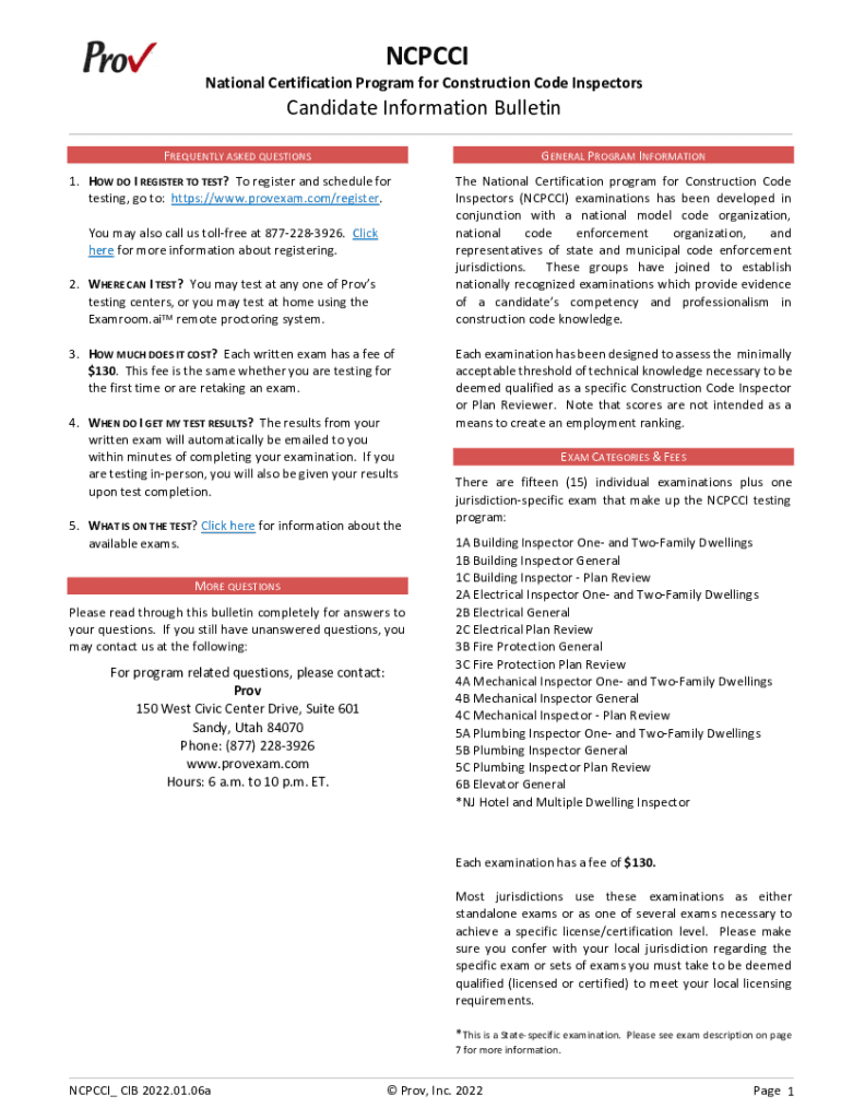 Fillable Online NCPCCI - provexam.com Fax Email Print - pdfFiller