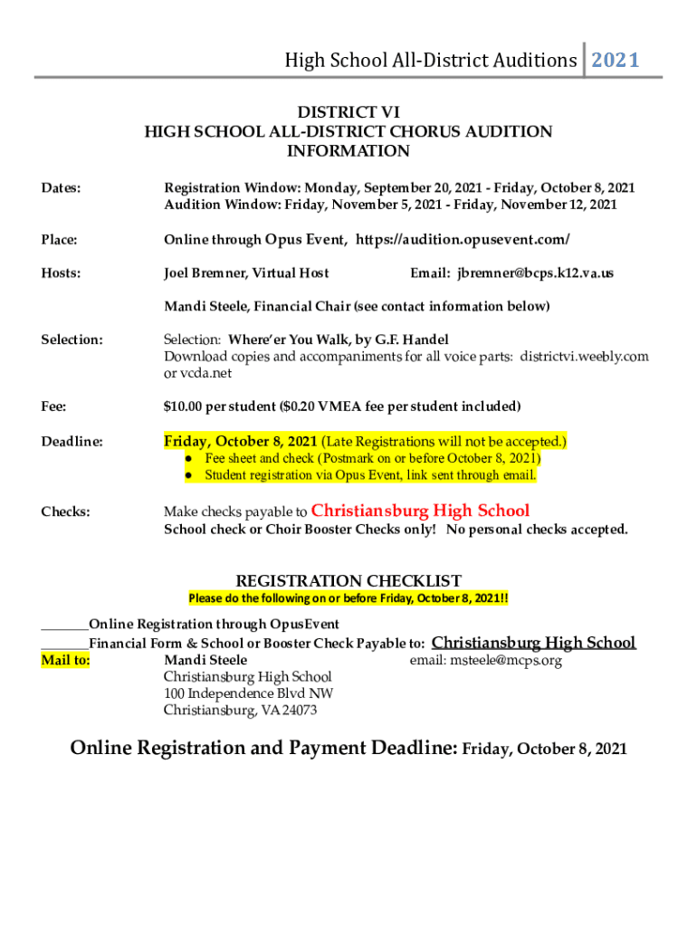 Fillable Online 2021 High School District Choir Audition Forms Fax ...