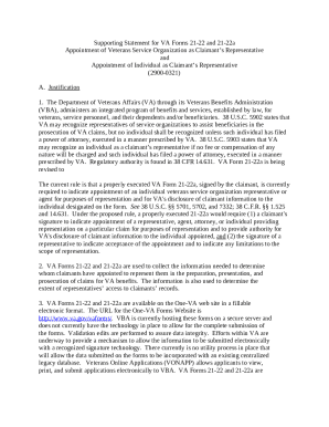 Fillable Online Supporting Statement for VA Forms 21-22 and 21-22a ...