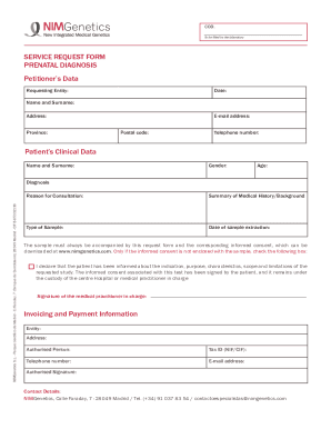 Fillable Online SERVICE REQUEST FORM PRENATAL DIAGNOSIS - nimgenetics ...