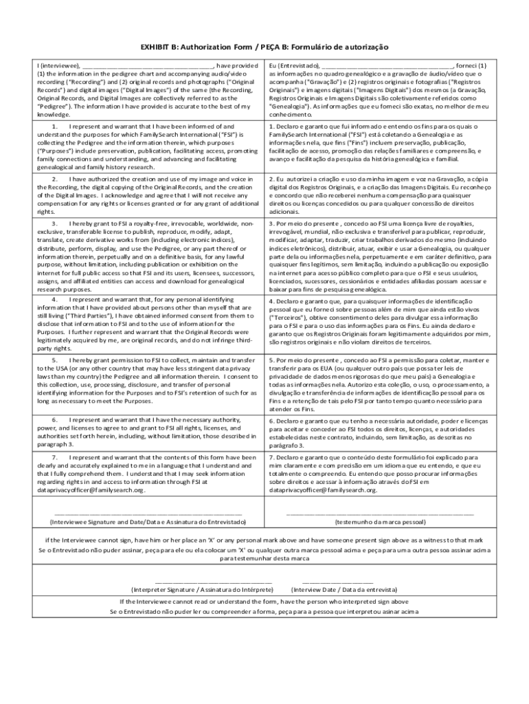 Fillable Online EXHIBIT B: Authorization Form / PEA B: Formulrio de ...