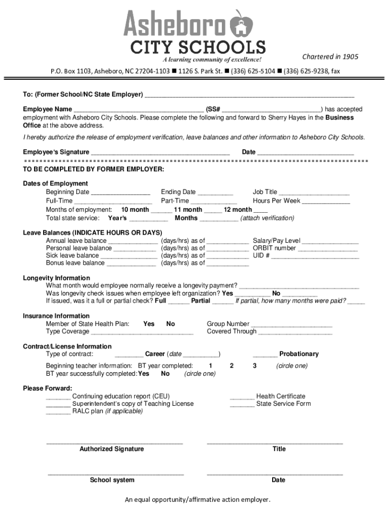 Fillable Online Fillable Online asheboro k12 nc 110 years of excellence ...