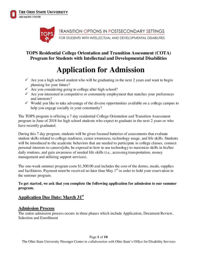 Fillable Online nisonger osu TOPS Residential College Orientation and ...
