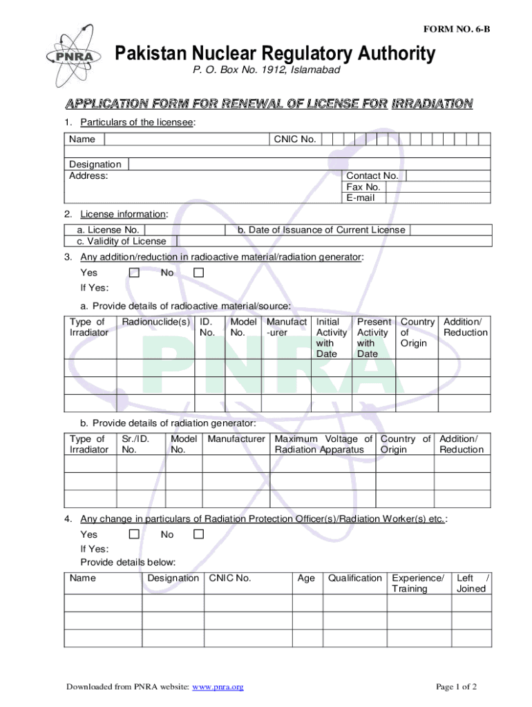 Fillable Online FORM NO. 6-B Pakistan Nuclear Regulatory Authority Fax ...