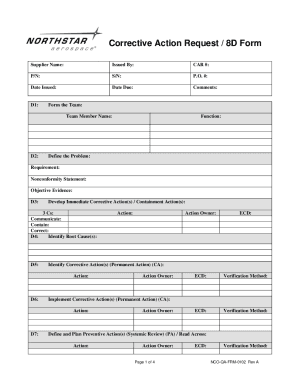Fillable Online Corrective Action Request / 8D Form - nsaero.com Fax ...