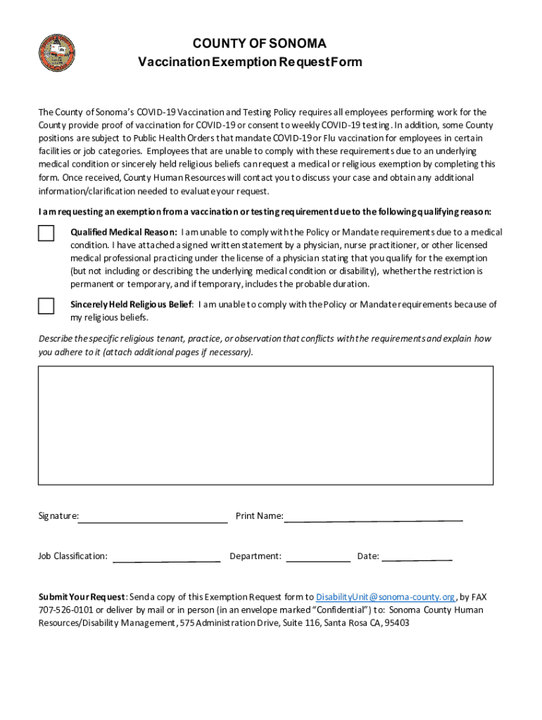 Fillable Online Vaccination Exemption Request Form. Vaccination Exemption Request Form Fax Email ...