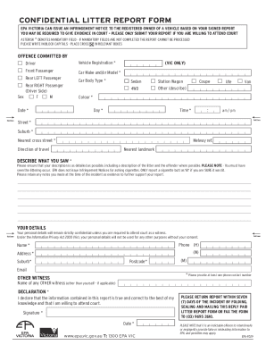 Fillable Online CONFIDENTIAL LITTER REPORT FORM - frankston.vic.gov.au ...