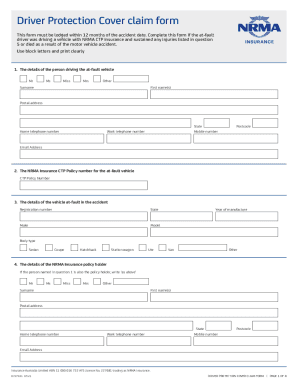 Fillable Online Driver Protection Cover claim form - nrma.com.au Fax ...