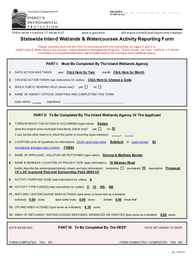 Fillable Online DEEP Inland Wetlands & Watercourses Activity Reporting Form Fax Email Print ...