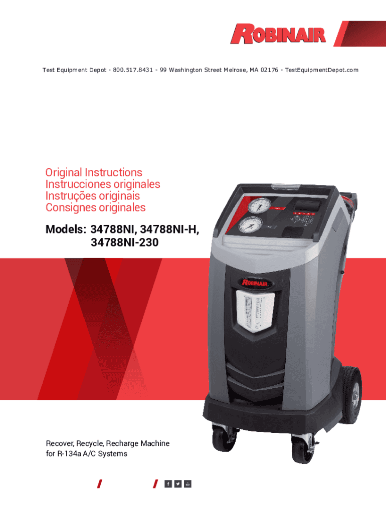 Fillable Online Robinair 34788NI, 34788NI-H, and 34788NI-230 User ...