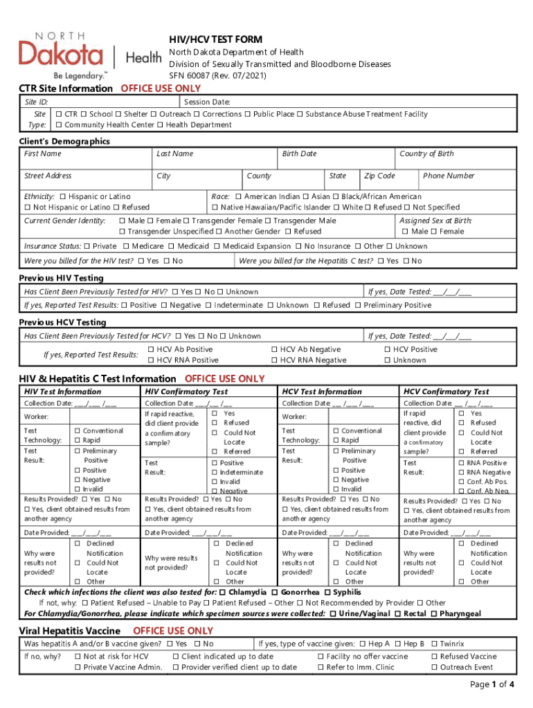 Fillable Online HIV/HCV TEST FORM CTR Site Information OFFICE USE ONLY ...