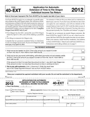 Fillable Online Fillable Online oregon Form 40-EXT, Application for ...