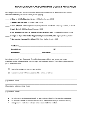 Fillable Online NEIGHBORHOOD PLACE COMMUNITY COUNCIL APPLICATION Fax ...