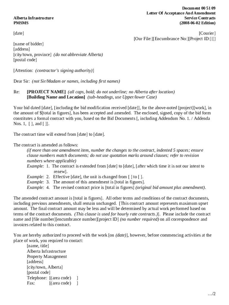 00 51 09 (00492) - Letter of Acceptance and Amendment (Service ...