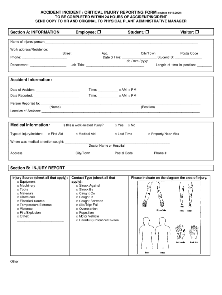 Fillable Online ACCIDENT INCIDENT / CRITICAL INJURY REPORTING FORM ...
