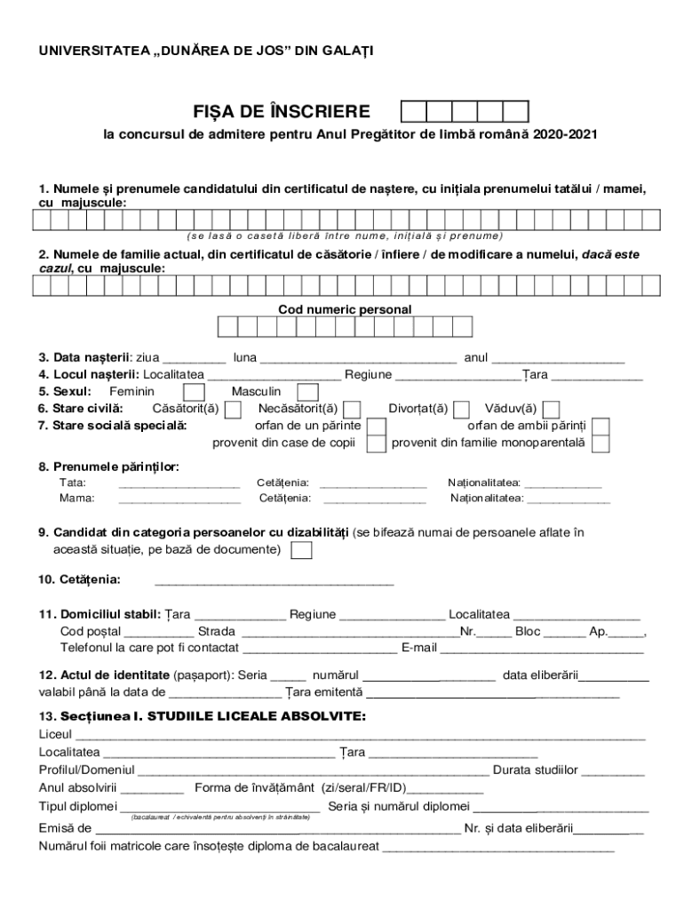 Fillable Online admitere-old.ugal.rositefilesFIA DE NSCRIERE - admitere ...