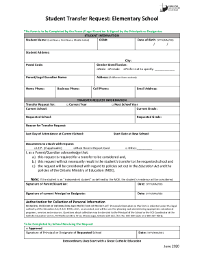 Fillable Online Student Transfer Request: Elementary School Fax Email ...