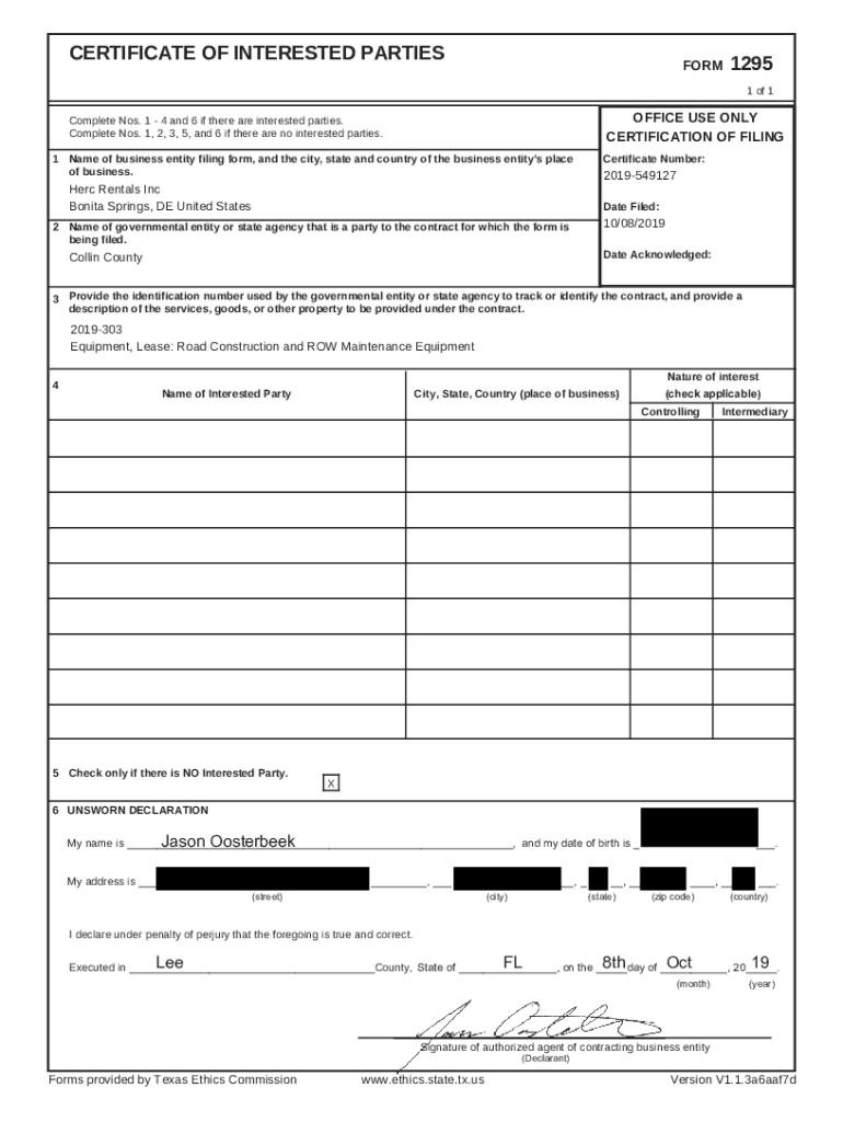 Fillable Online Form 1295 Certificate 100566092 (1) Fax Email Print - pdfFiller