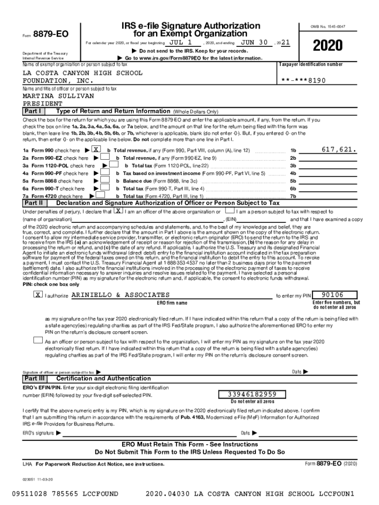 Fillable Online givingmatters.civicore.com8879-EO IRS e-file Signature ...