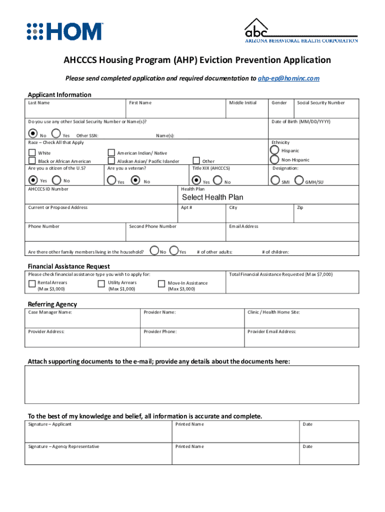 Fillable Online www.hominc.com uploads AHPEPPacket2021-10AHCCCS HOUSING ...