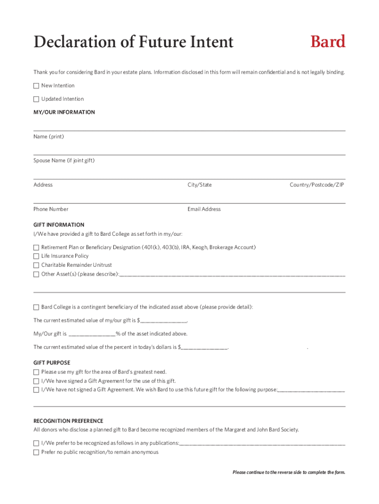 Fillable Online Declaration of Future Intent Form Fax Email Print ...
