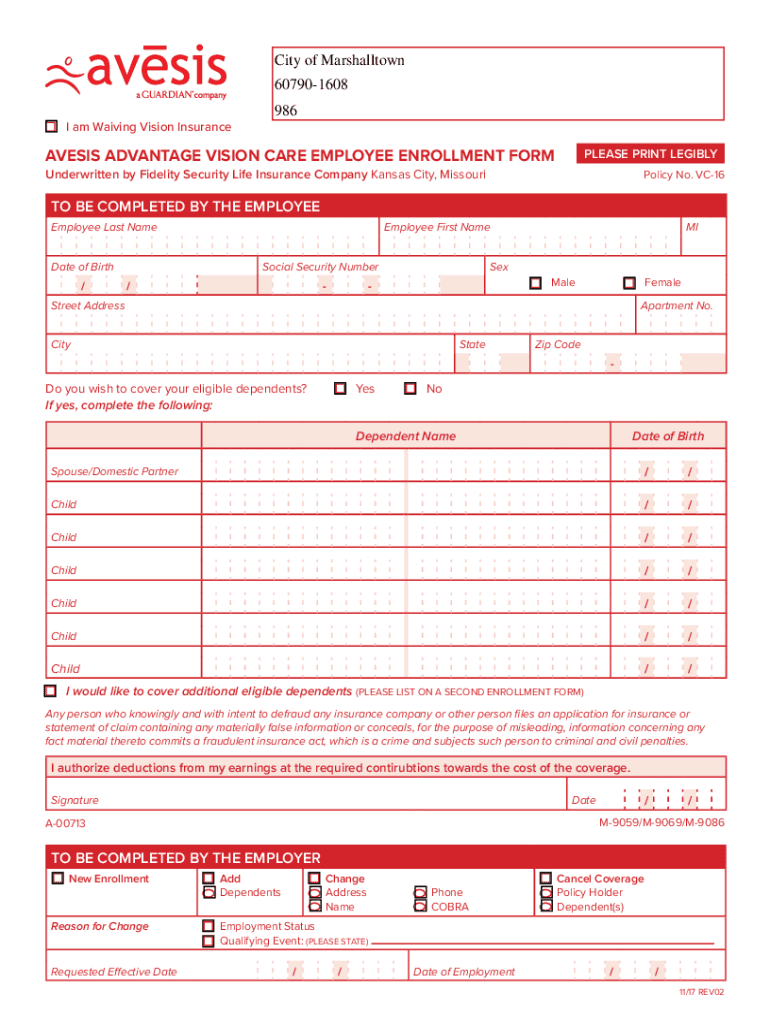 Fillable Online Get the free Avesis Enrollment Form - City of ...