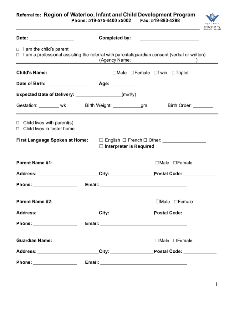 Fillable Online Infant and Child Development Referral Form Fax Email ...