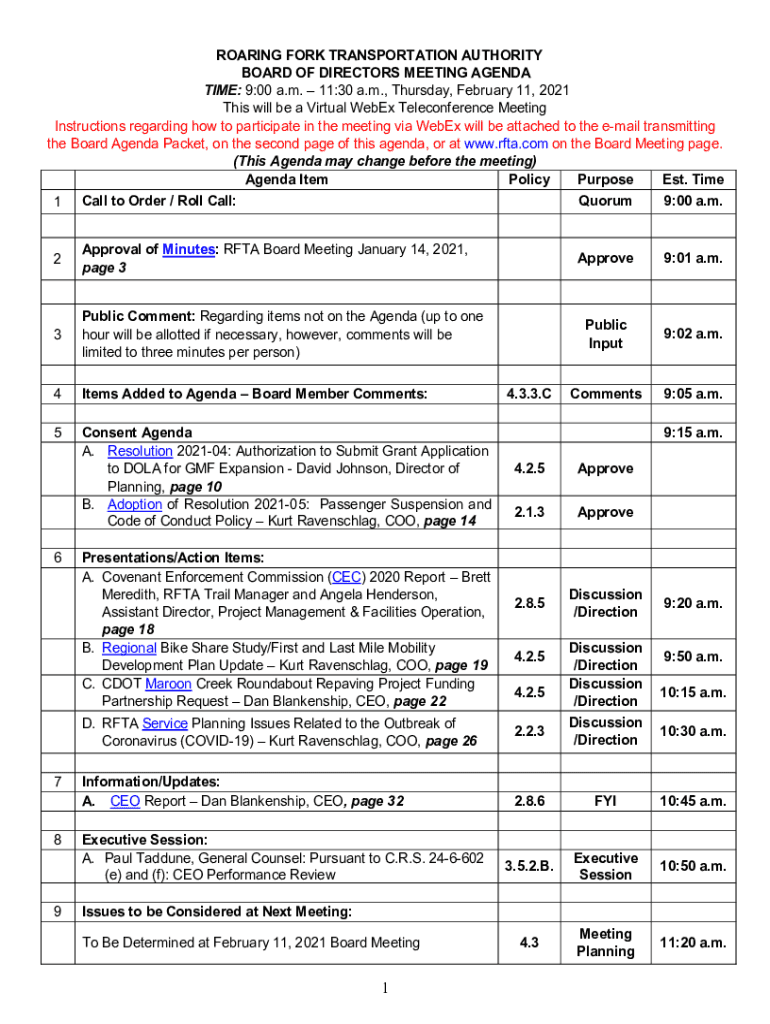 Fillable Online ROARING FORK TRANSPORTATION AUTHORITY Fax Email Print - pdfFiller