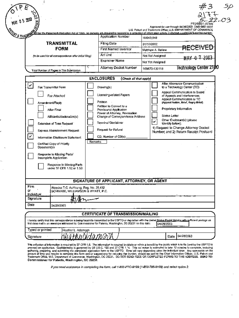 Fillable Online Fee Transmittal Form Amendment/Reply Fax Email Print ...