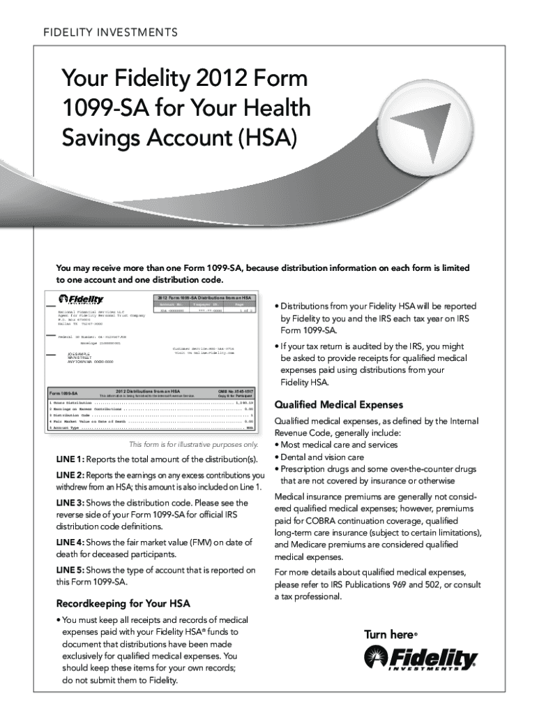 Fillable Online Your Fidelity 2012 Form 1099-SA for Your Health Savings ... Fax Email Print ...