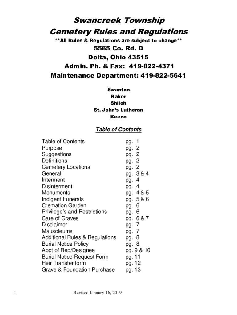 Fillable Online Fillable Online Cemetery Rules and Regulations ...