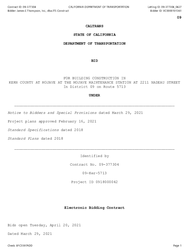 Fillable Online 09 CALTRANS DEPARTMENT OF TRANSPORTATION BID ...