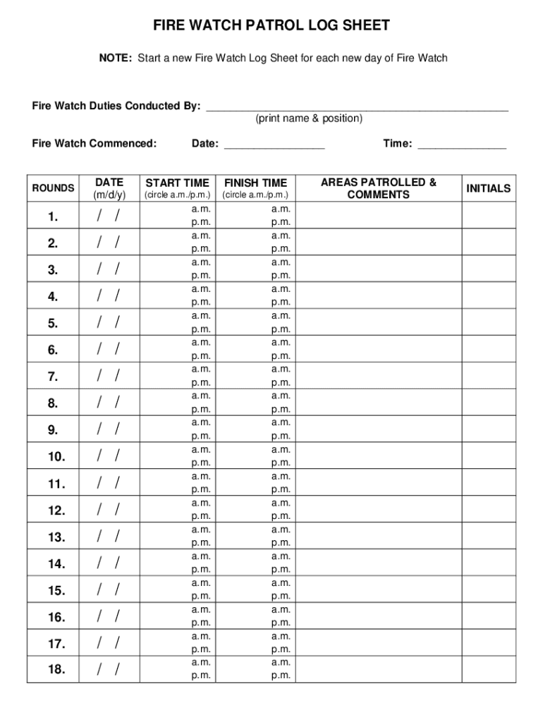 Fillable Online FIRE WATCH PATROL LOG SHEET - doa.la.gov Fax Email ...