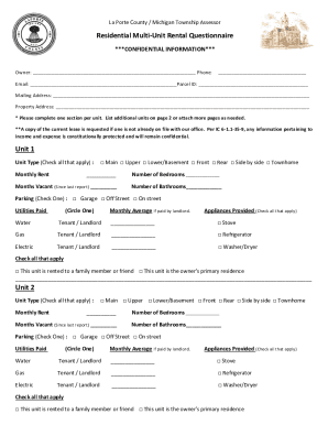 Fillable Online Residential Multi-Unit Rental Questionnaire Unit 1 Unit ...