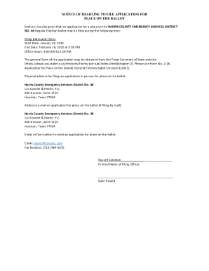 Fillable Online NOTICE OF DEADLINE TO FILE AN APPLICATION FOR PLACE ON ...