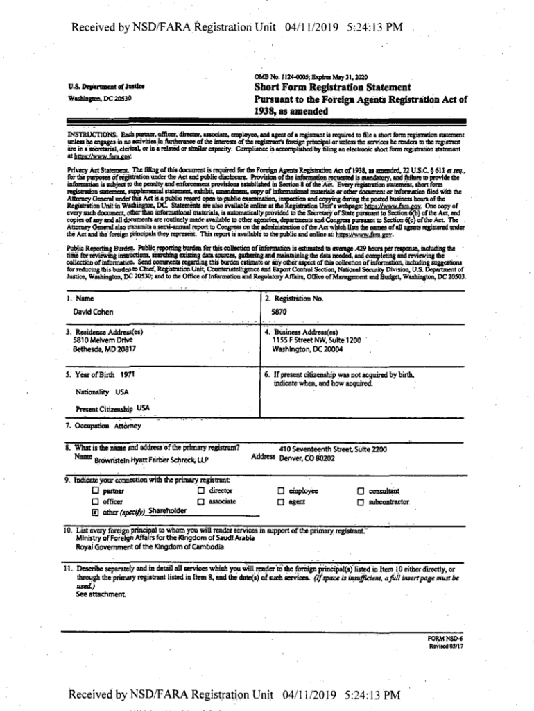 Fillable Online Foreign Agents Registration ActDepartment of ...