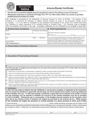 Fillable Online Form 5000 Arizona Resale Certificate - 02/2022 Fax ...