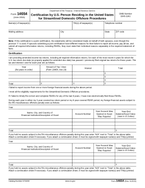 Fillable Online Form 14654 (Rev. 6-2016). Certification by U.S. Person ...