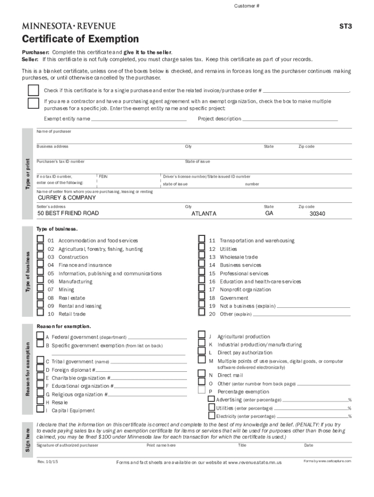 Fillable Online Exemption Certificates for Sales TaxExemption ...