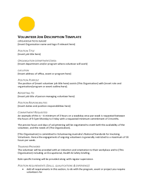 Fillable Online Volunteer Job Description Template - PDF ...