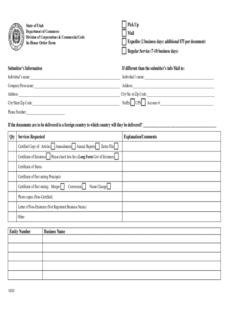 Fillable Online corporations utah Utah Division Of Corporations - Fill Online, Printable ... Fax ...
