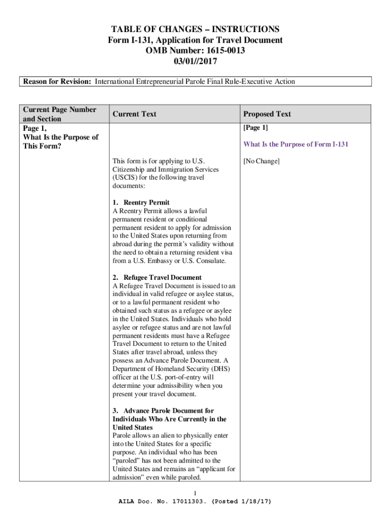Fillable Online www.aila.orgFileRelatedTABLE OF CHANGES INSTRUCTIONS Form I-131, Application for ...
